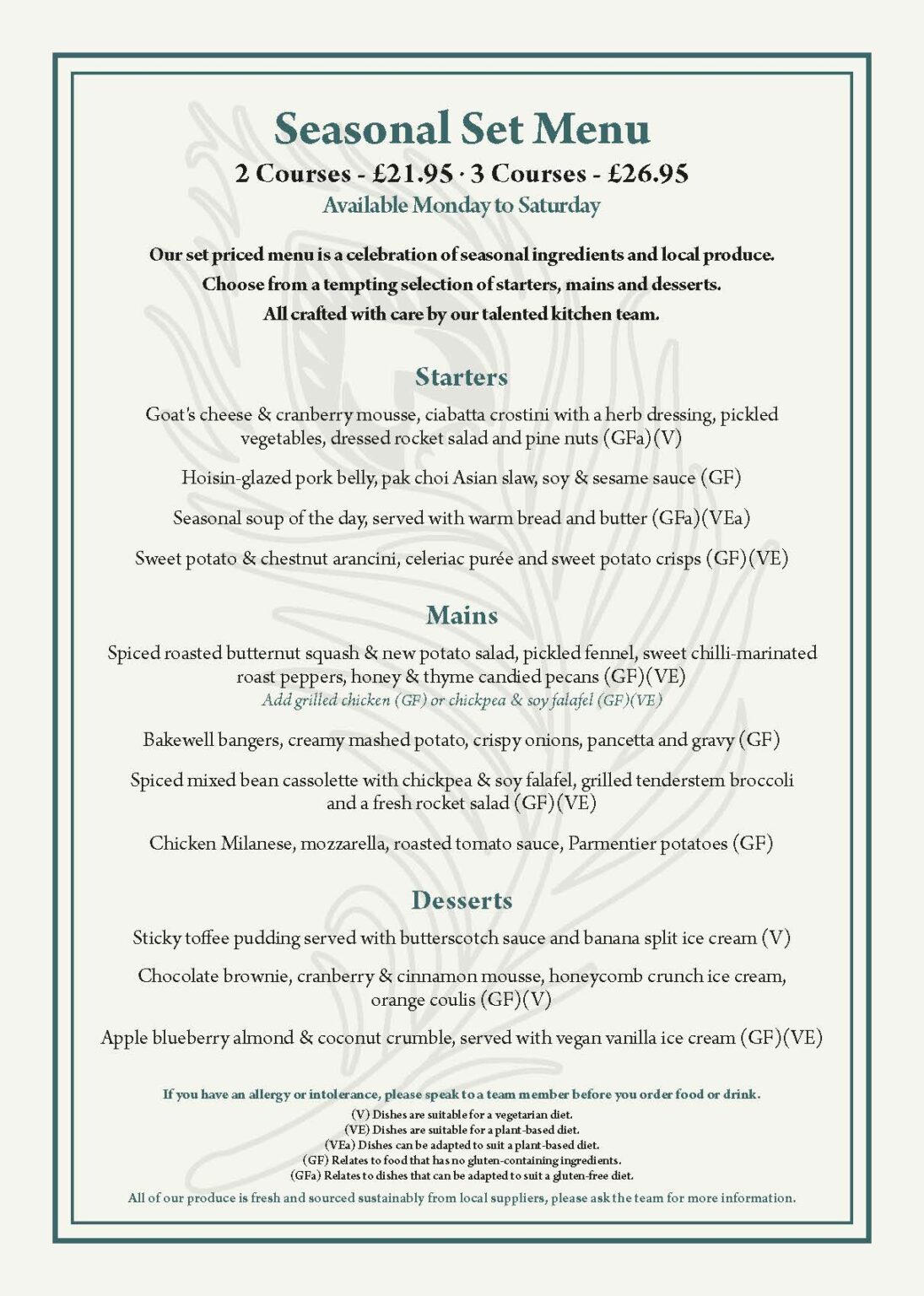 Seasonal Set Menu at The Peacock at Owler Bar - The Peacock At Owler Bar